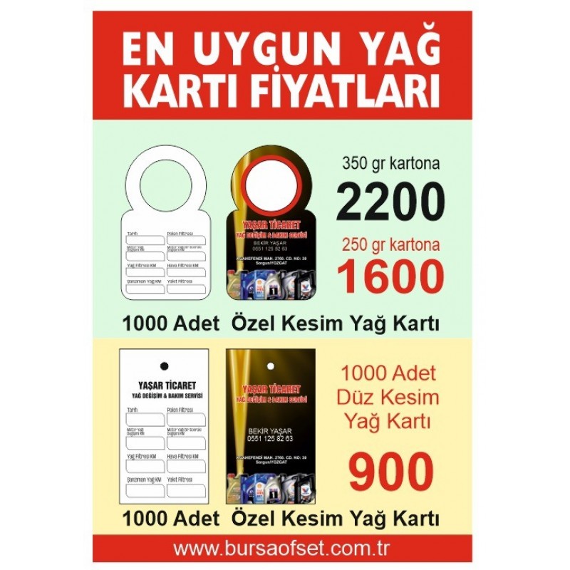 Uygun Fiyatlı Yağ Kartı Baskı